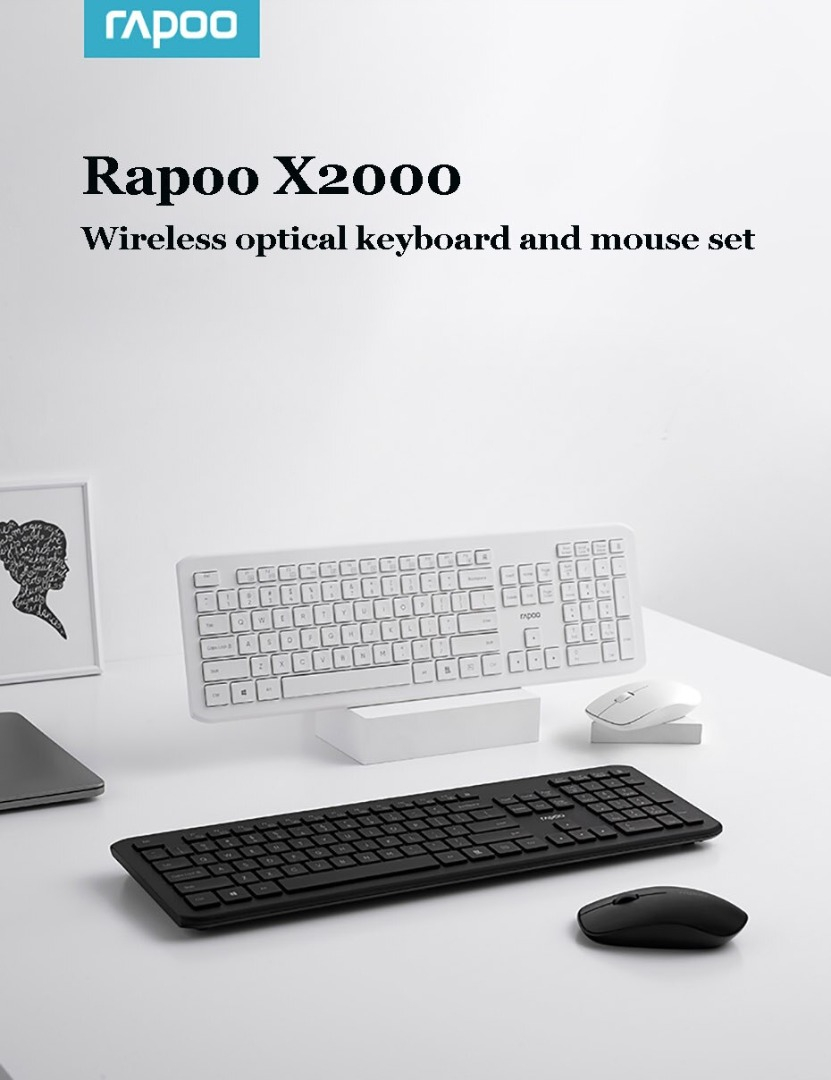 Rapoo X2000 2.4G Wireless Keyboard & Mouse Combo Optical Mouse Set - 2 ...