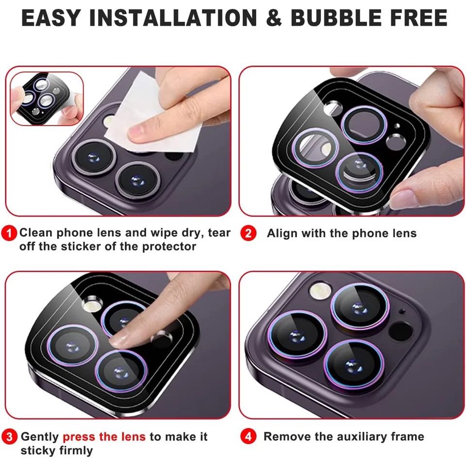 Iphone 16 PRO MAX 16 PLUS 15 14 13 12 MINI 11 Easy install set Camera lens protector Ring metal ...