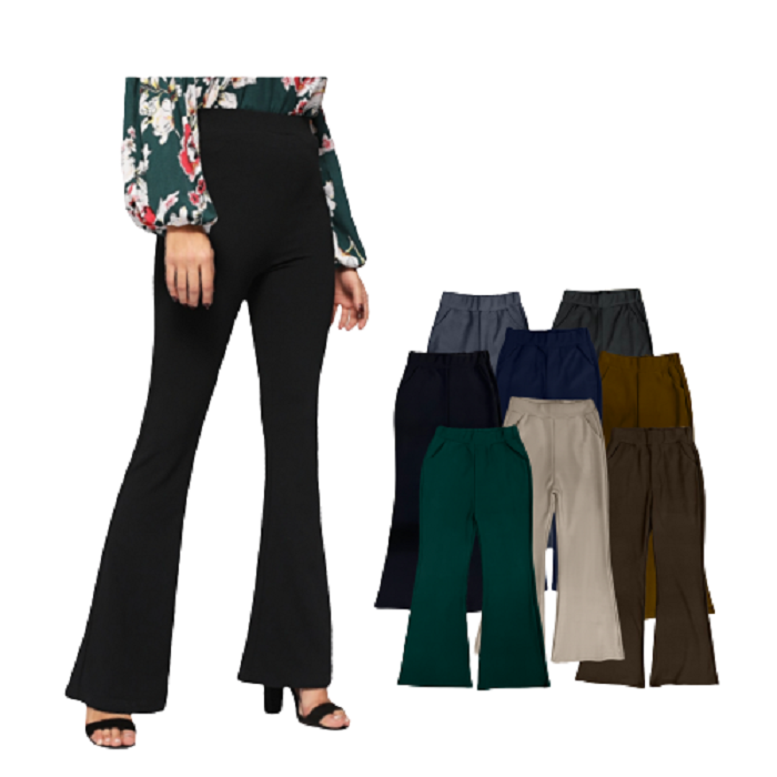 EZZE Ladies Wear Tak Bertulang Palazzo Bootcut Slack Pants Pocket Plain ...