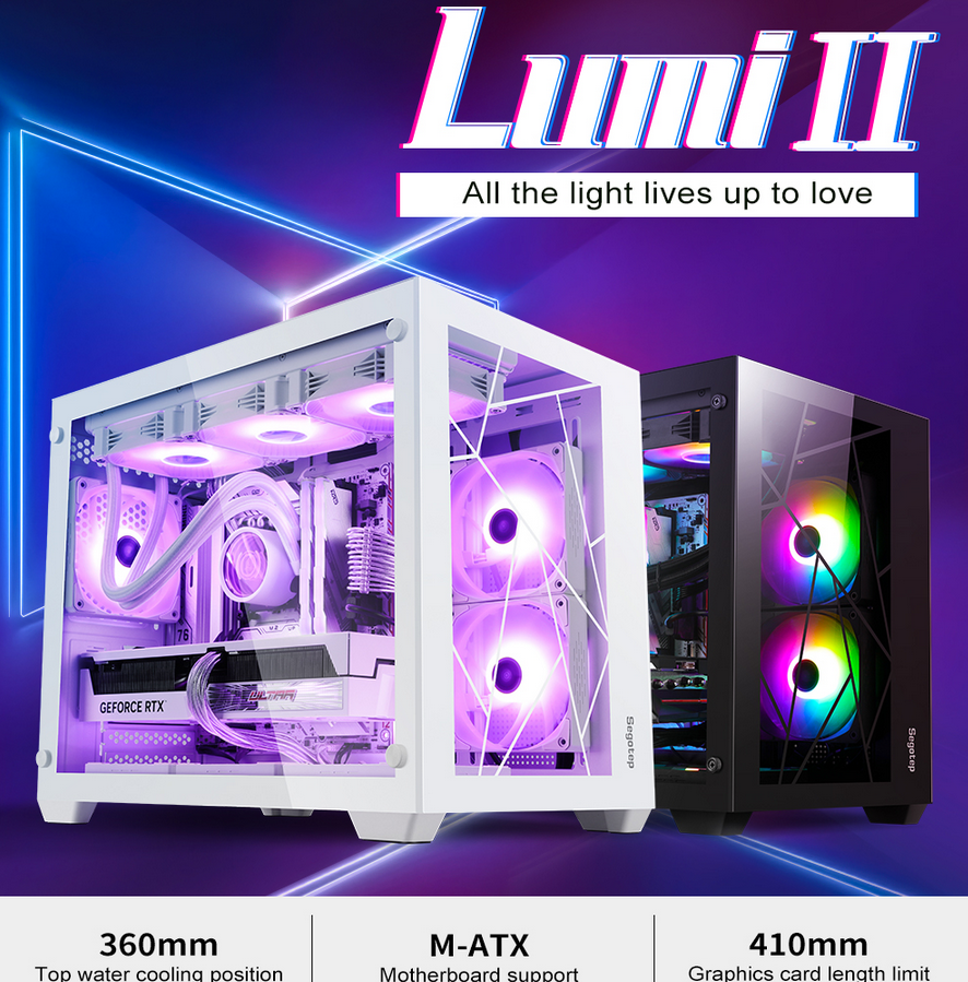 SEGOTEP LUMI II M-ATX PC Desktop Gaming Casing With 3 ARGB Fan (Black / White) | Shopee Malaysia