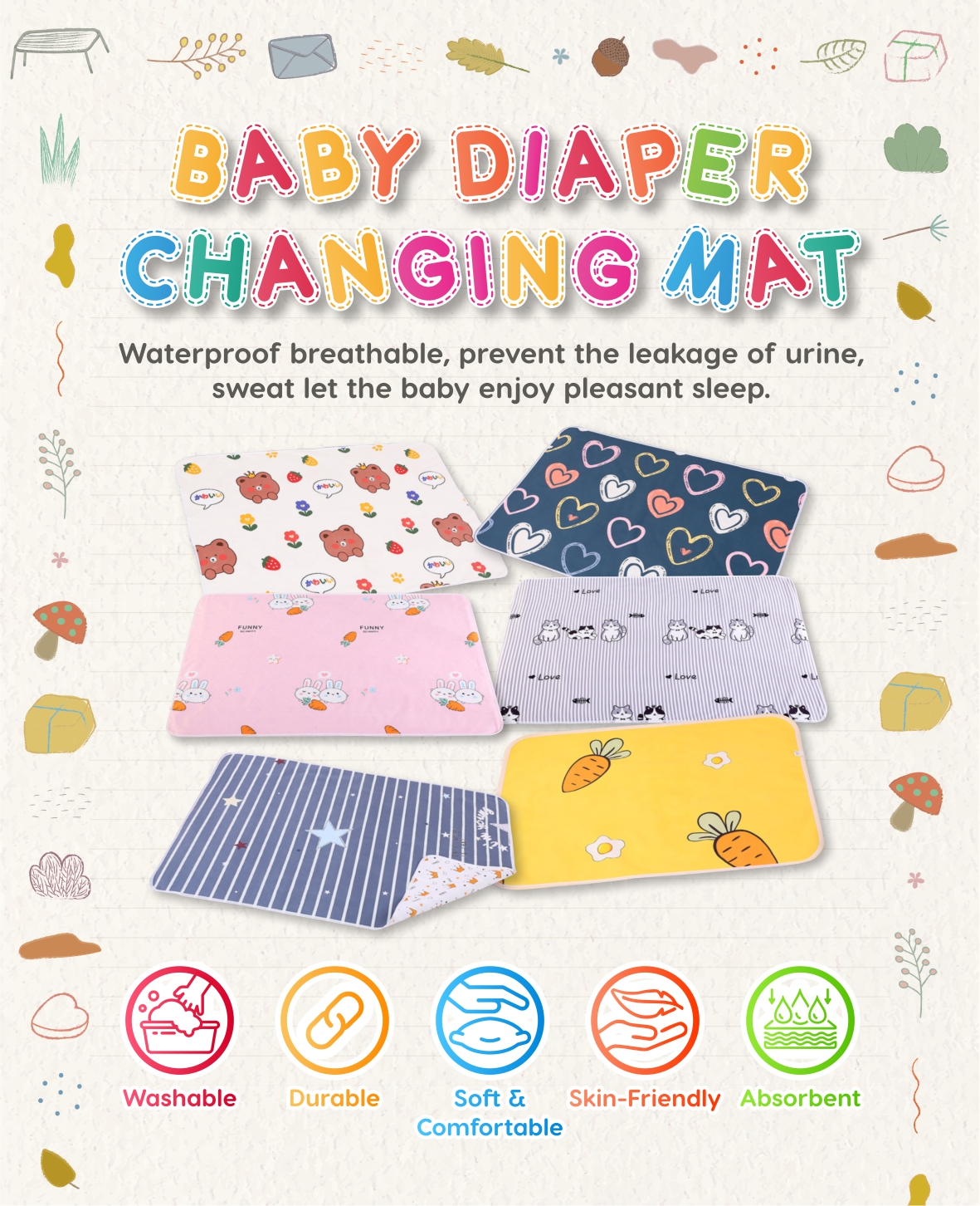 Washable Changing Mat Baby Waterproof Pelapik Baby Waterproof Mat ...