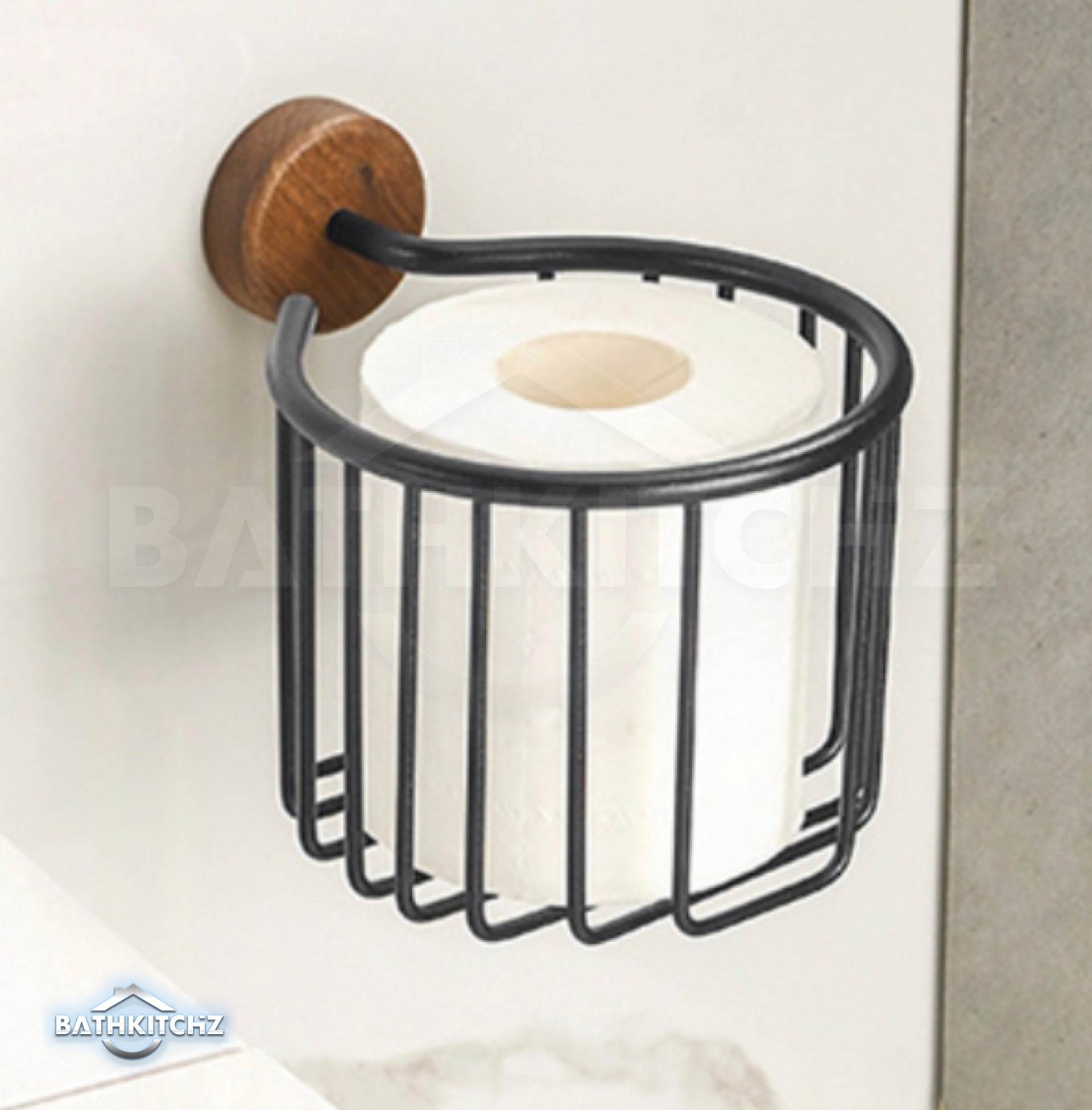 BATHKITCHZ Wooden Toilet Paper Holder Punch Free Wood Tissue Rack ...