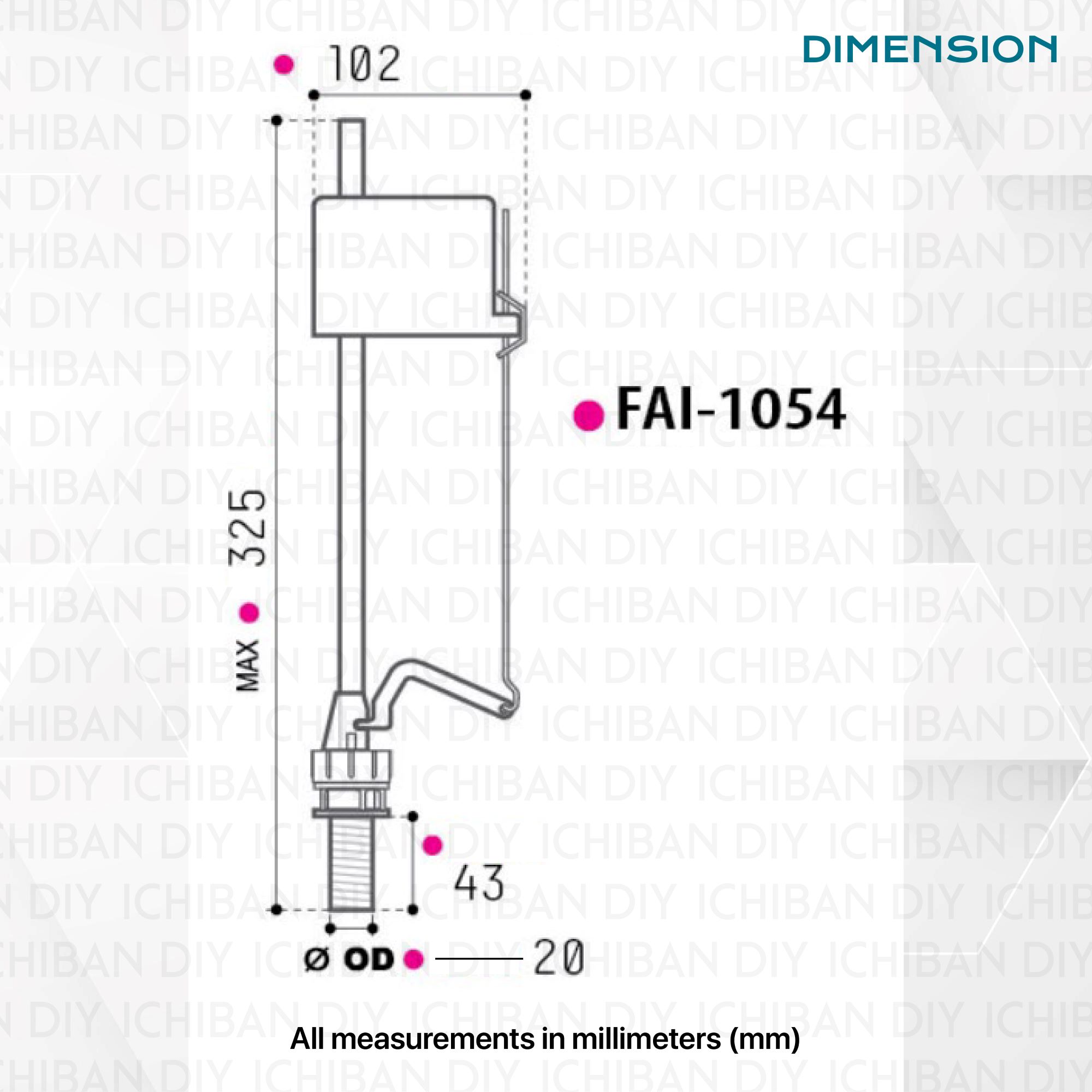 Techplas FAI-1054 Compact Bottom Inlet Valve + S.steel Rod w 11" Stand ...