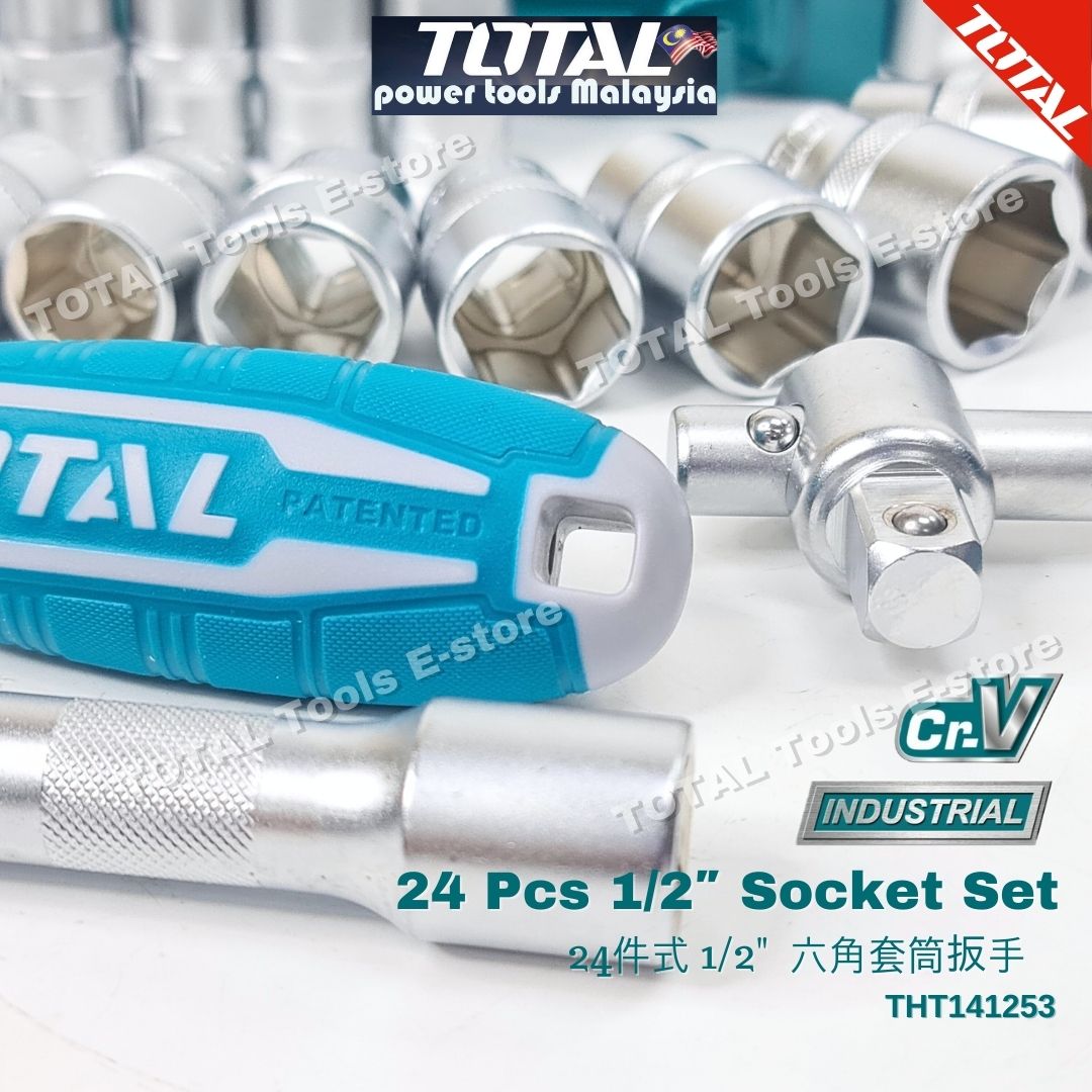 TOTAL 24 Pcs 1/2″ CrV Box Socket Set 24件式 1/2" 六角套筒扳手组 - THT141253 ...