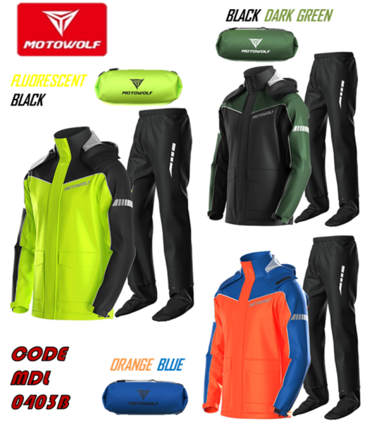 MOTOWOLF MOTORCYCLE RAINCOAT WIND JACKET PANT WITH SHOE COVER DOUBLE ...