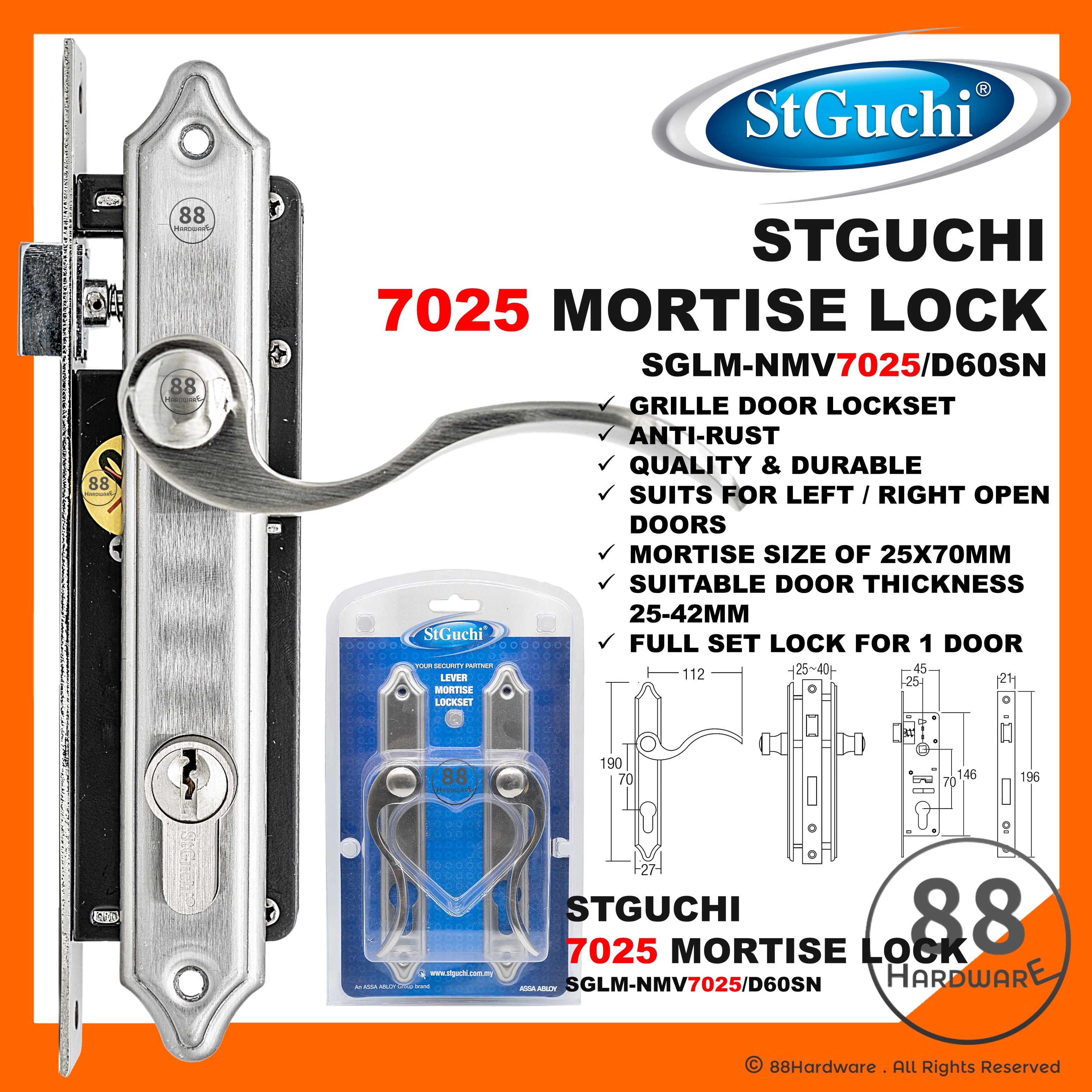 HUGO 7011 7025 ST GUCHI mortise lock / grill lock grill door lock set ...