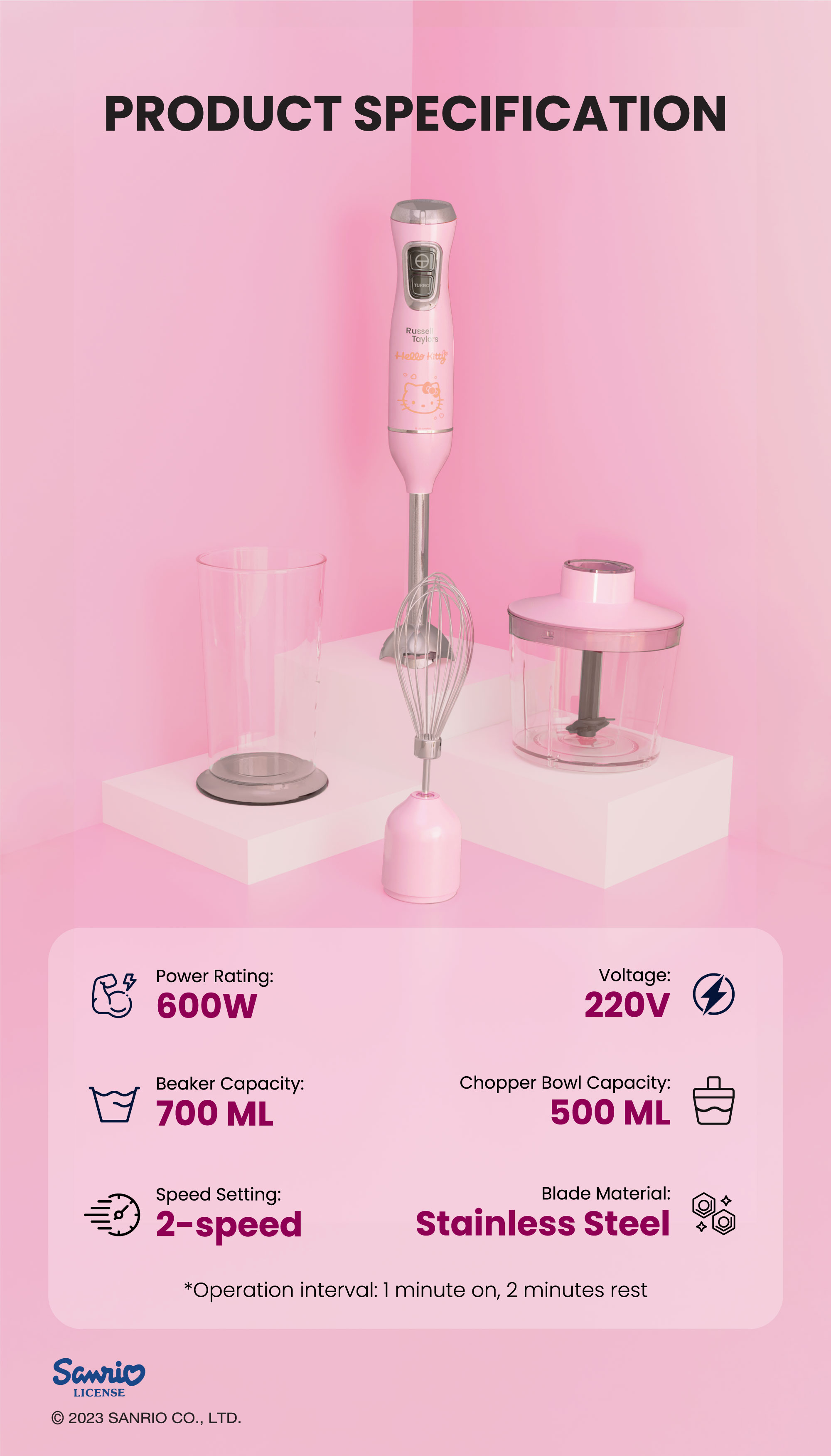 Russell Taylors x Sanrio Hello Kitty Hand Blender Food Processor (600W) HB1 | Shopee Malaysia