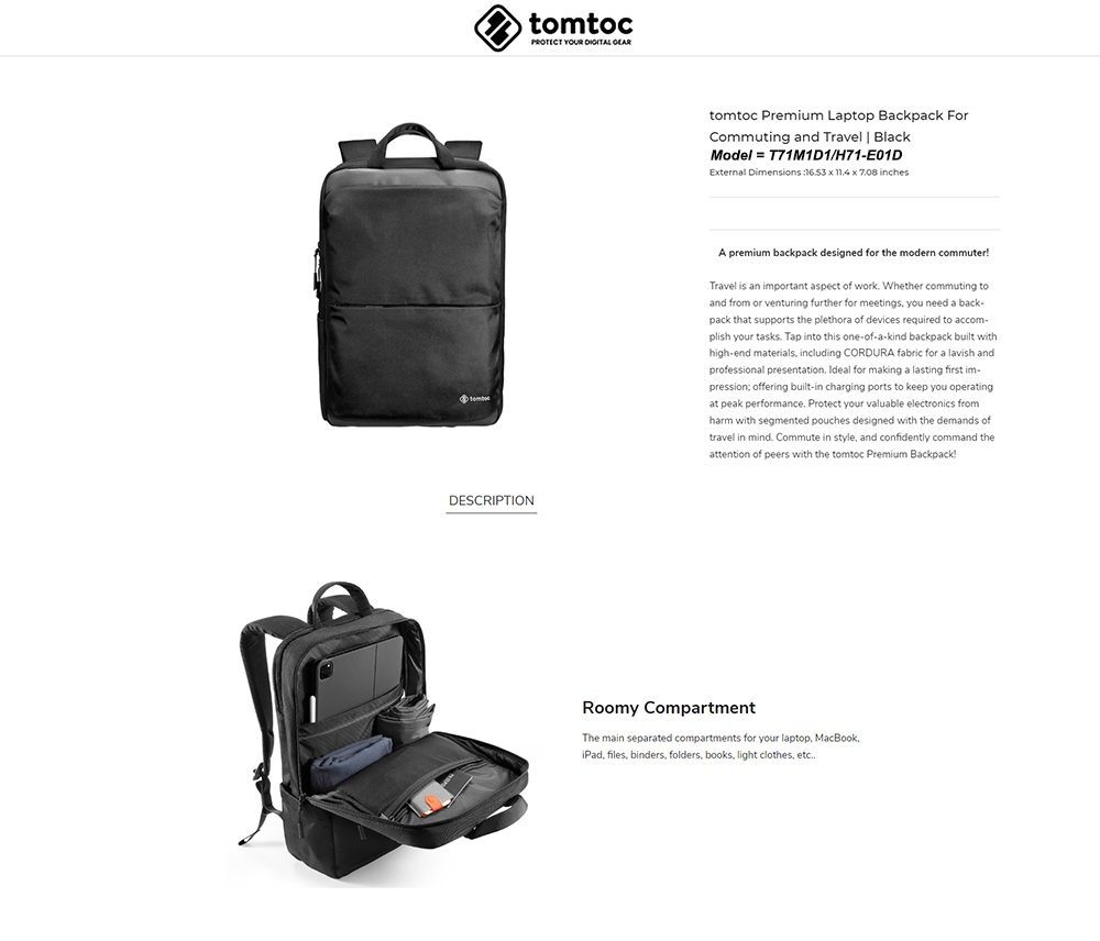 Tomtoc T71/H71-E01D | 15.6-Inch | 22L Premium Urban Laptop Backpack ...