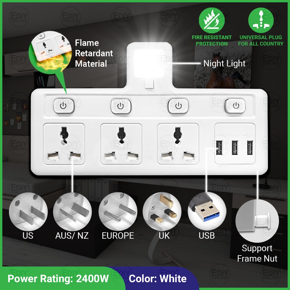 【1 YR WARRANTY】 TWAY MULTI ADAPORT USB NIGHT LIGHT UNIVERSAL TRAILING ...