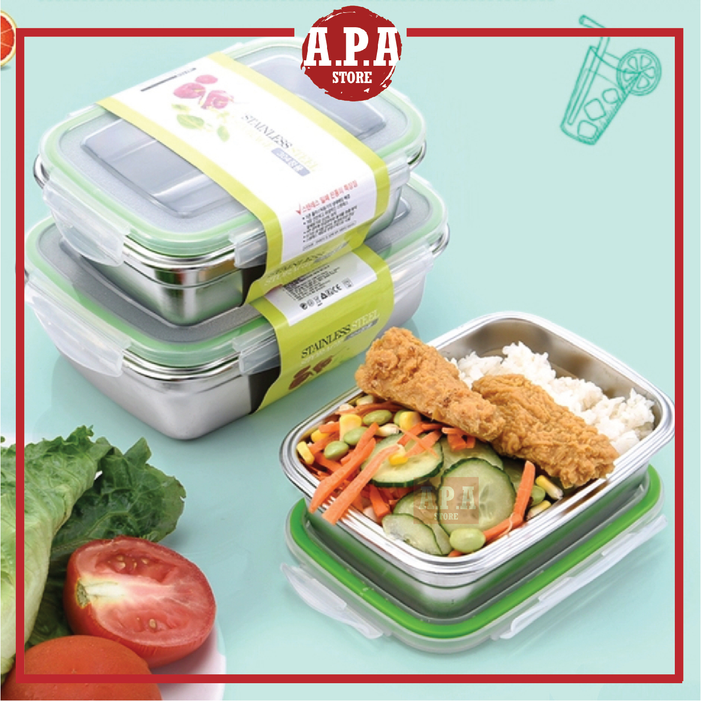 APA SUS 304 Stainless Steel Container Lunch Box With Lid Food Storage ...