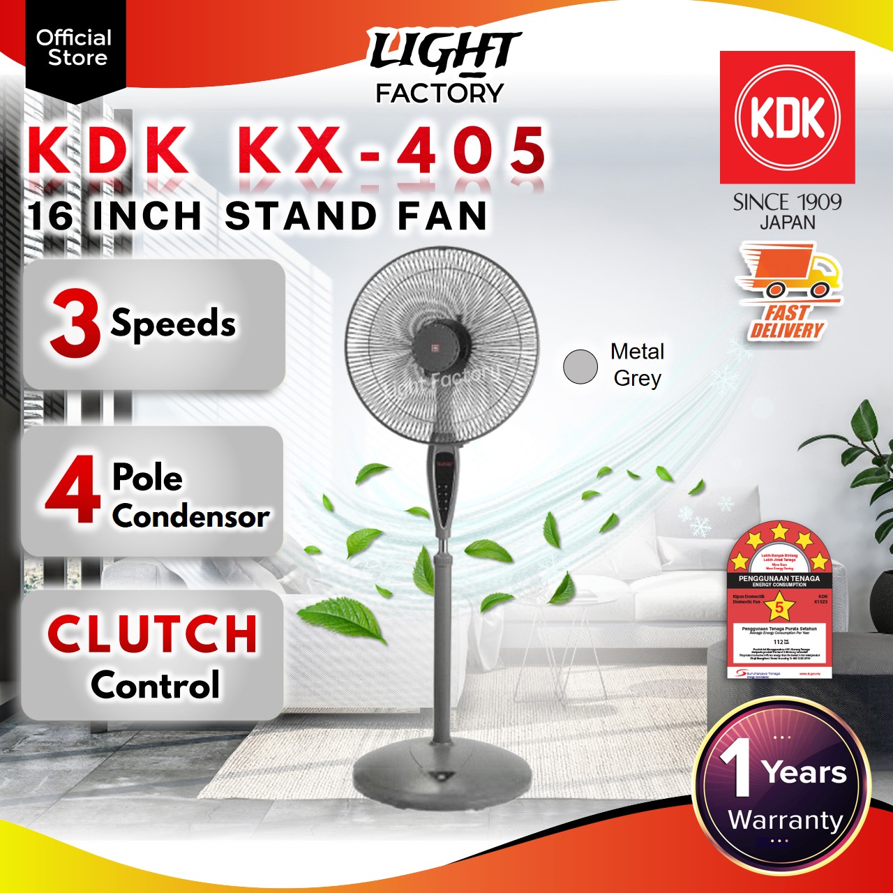 【READY STOCK】KDK 16" Stand Fan KX405 Metal Grey / Deep Red Floor Fan ...