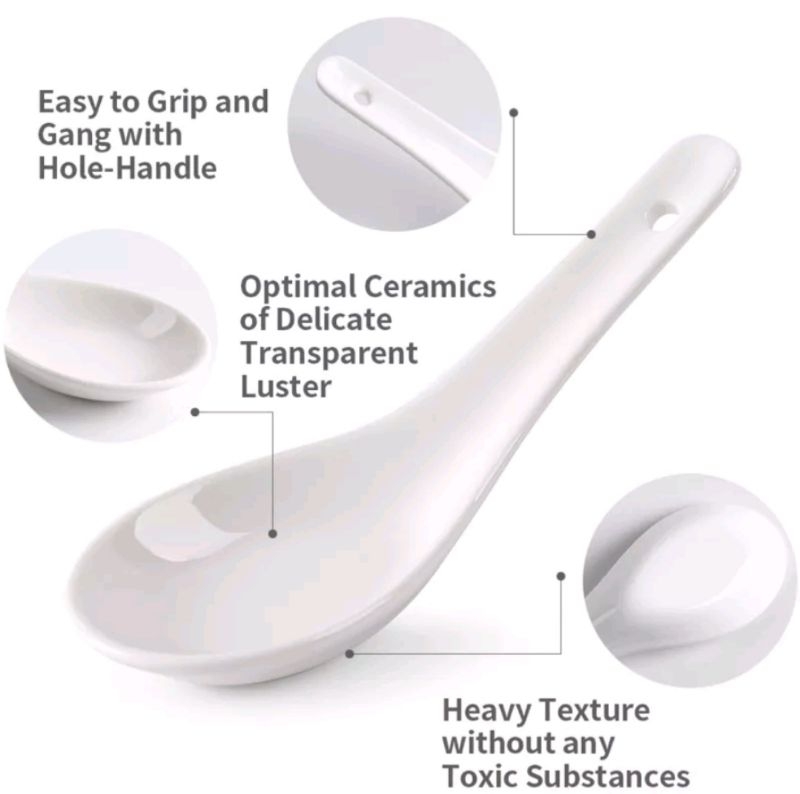 Soup Spoon Chinese Spoon Set 10pcs Sudu Sup Porcelain Pure White 湯匙湯勺 ...