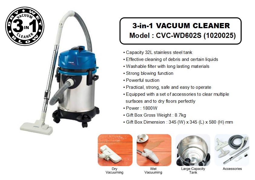 Cornell 3-In-1 Tank Vacuum Cleaner (Dry / Wet / Blow)| CVC-WD601P CVC ...