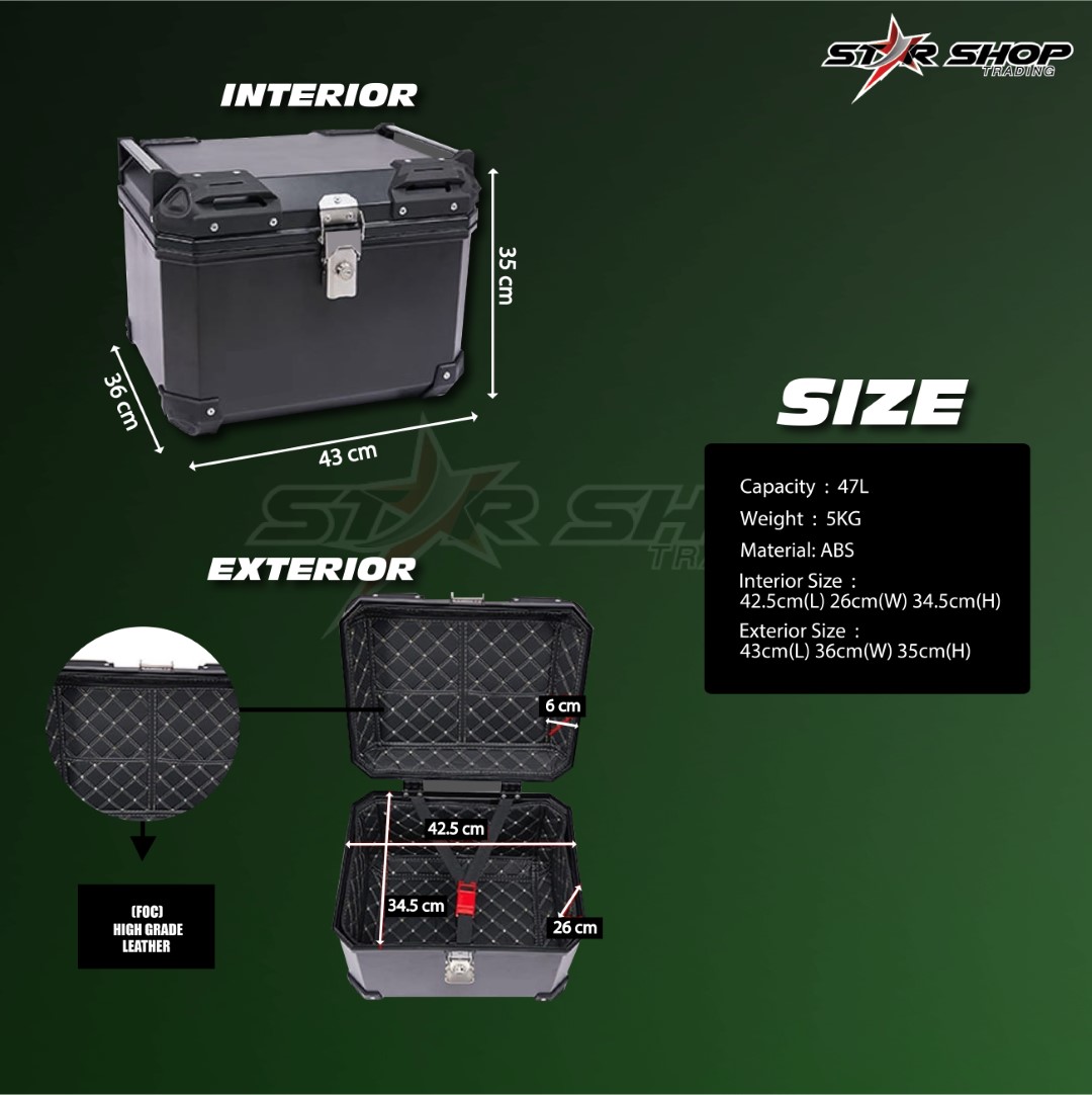 ABS Aluminium Top Box 47L Universal Sandar Belakang Suitable ADV VARIO ...