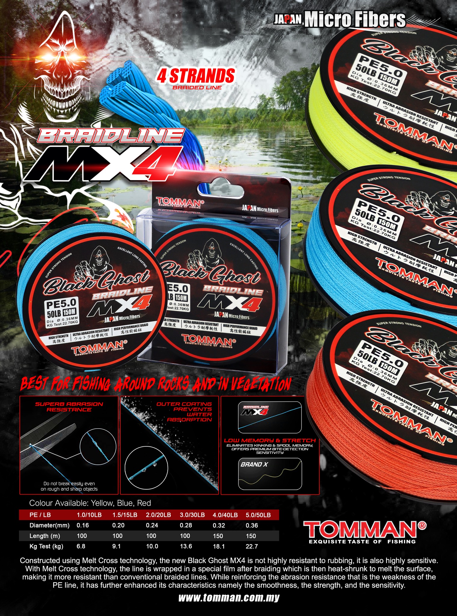 (10LB-60LB/PE1.0-PE6.0) Tomman Black Ghost MX Fishing Braid Line 4X 8X ...