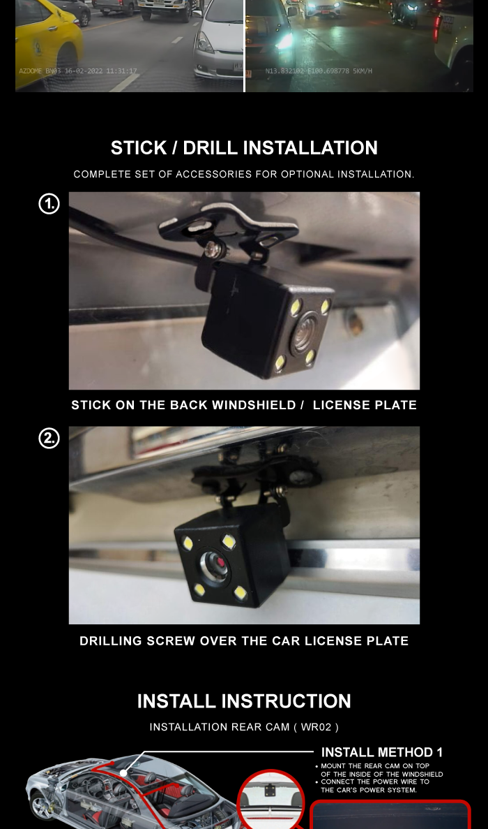 AZDOME Rear Camera for M17PRO/M01PRO/BN03/M63 Lite/M550PRO Dash Cam ...