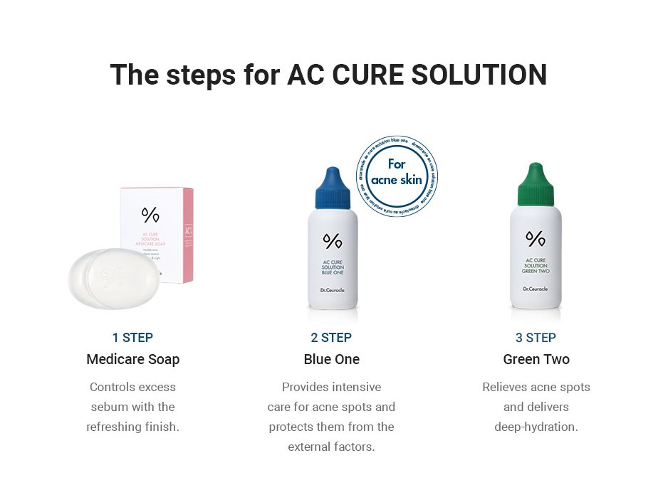 Dr Ceuracle AC Cure Solution Pink Gel / Blue One / Green Two 50ml ...