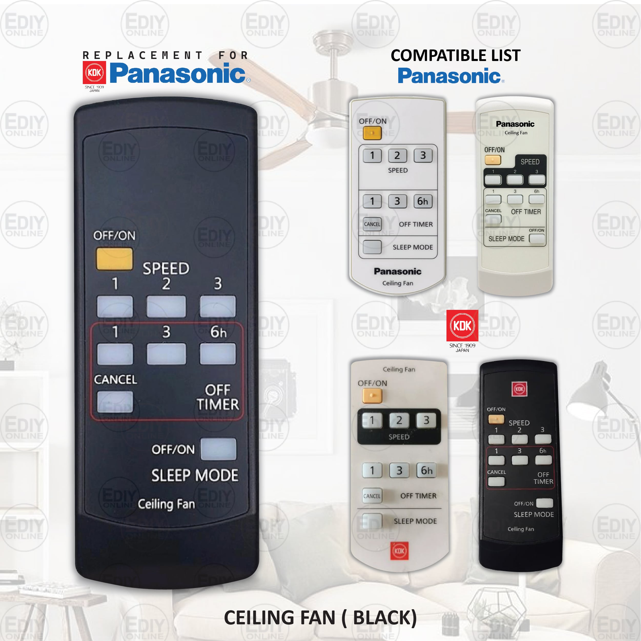 REPLACEMENT KDK P@N@SONIC WALL CEILING FAN REMOTE CONTROL CF-45 KC-4GR ...