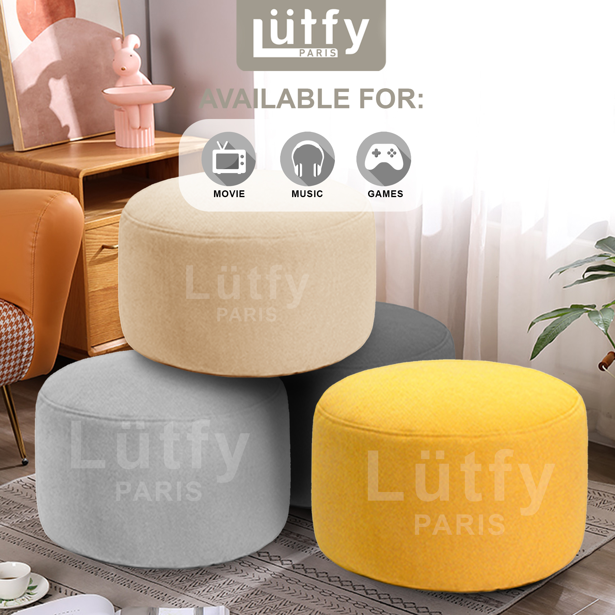 [Ready Stock] Round Bean Bag Stool with 1.5 kg(+/-) FILLING BEAN ...
