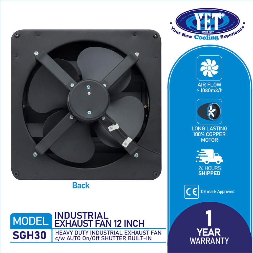 YET SGH30 (12") SGH40 (16") Heavy Duty Industrial Exhaust Fan with Auto ...