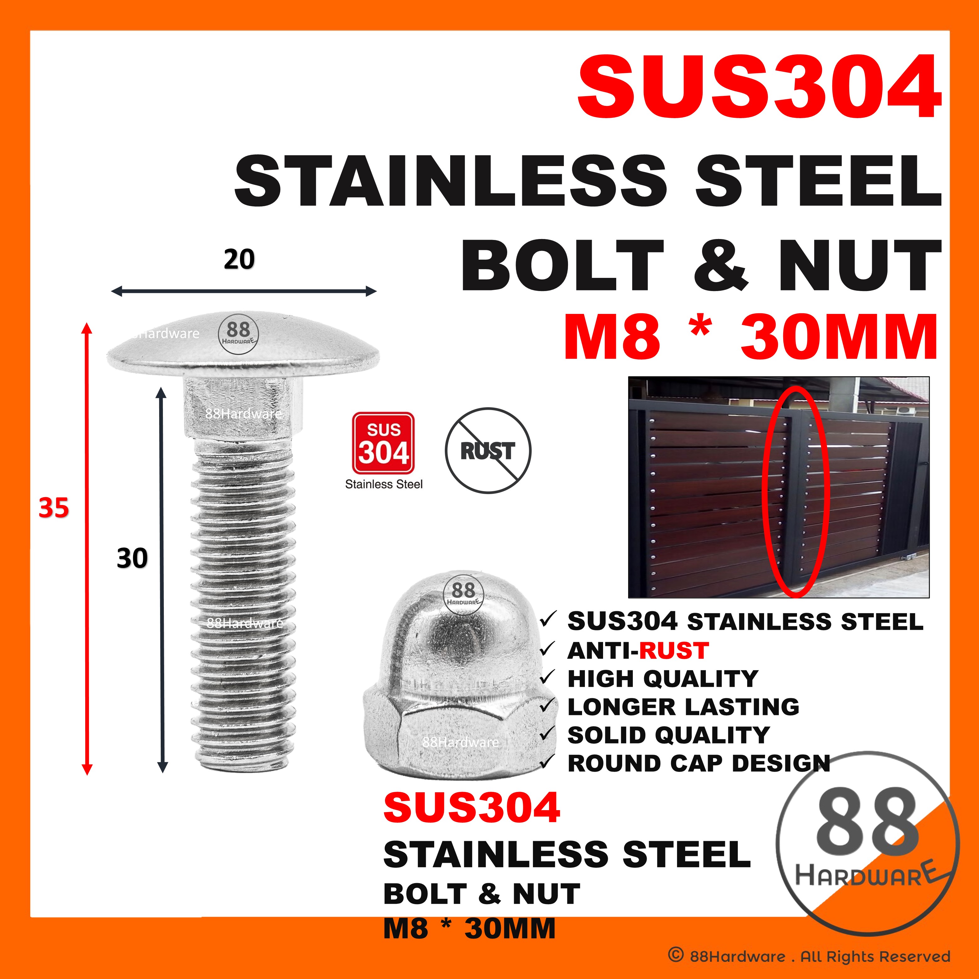 【SUS 304】M8 bolt and nut stainless steel aluminium gate panel/aluminium ...