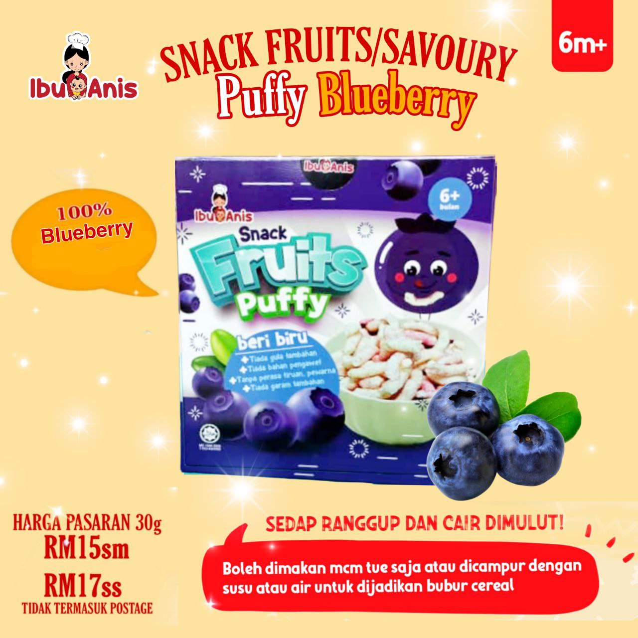 IBU ANIS RICE PUFF SNACK FRUITS & SAVOURY CHEESE FINGER FOOD BABY SNACK ...