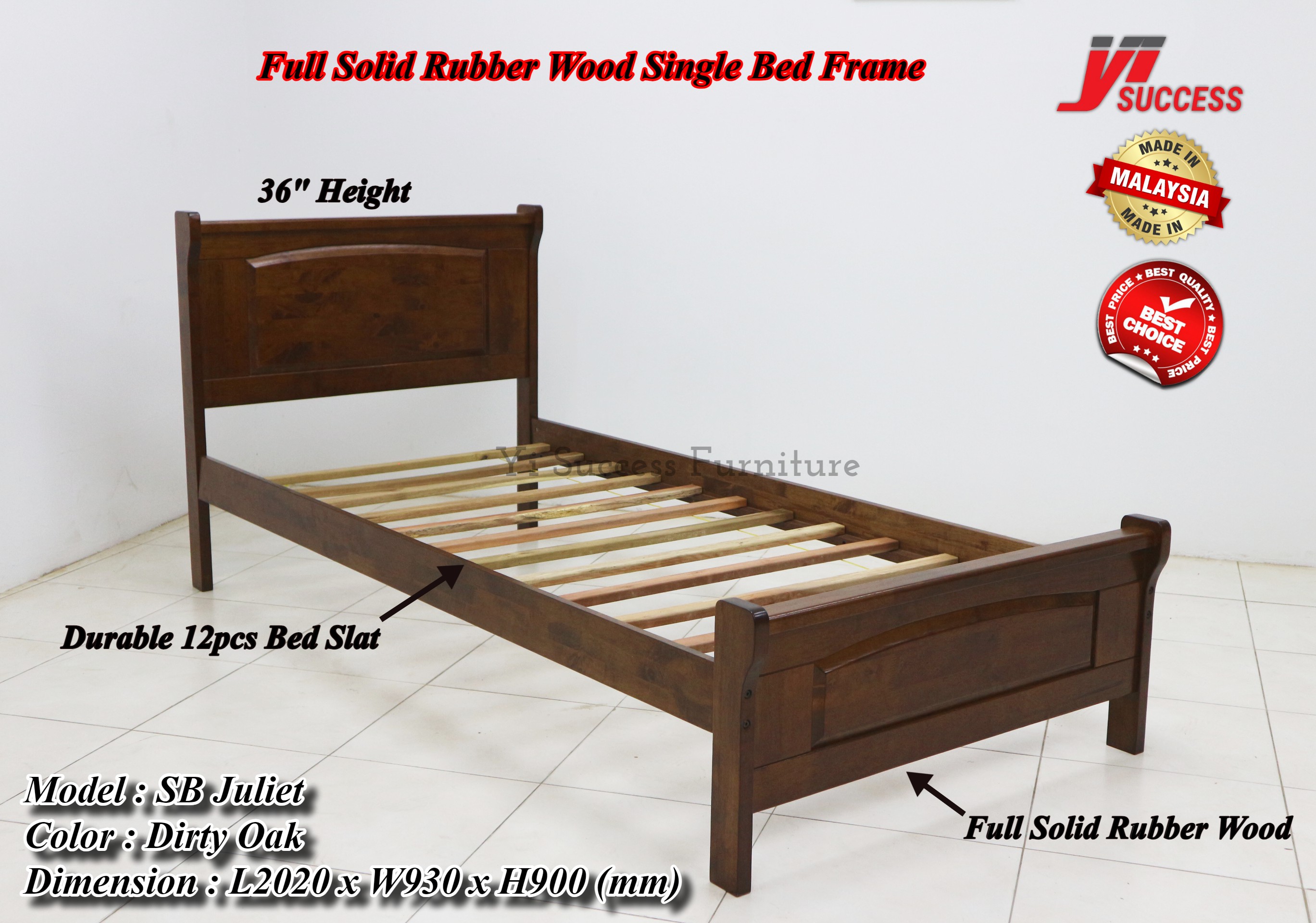 Yi Success Juliet Full Solid Wooden Single Bed Frame / Quality Wooden Single Bed / Katil Bujang ...