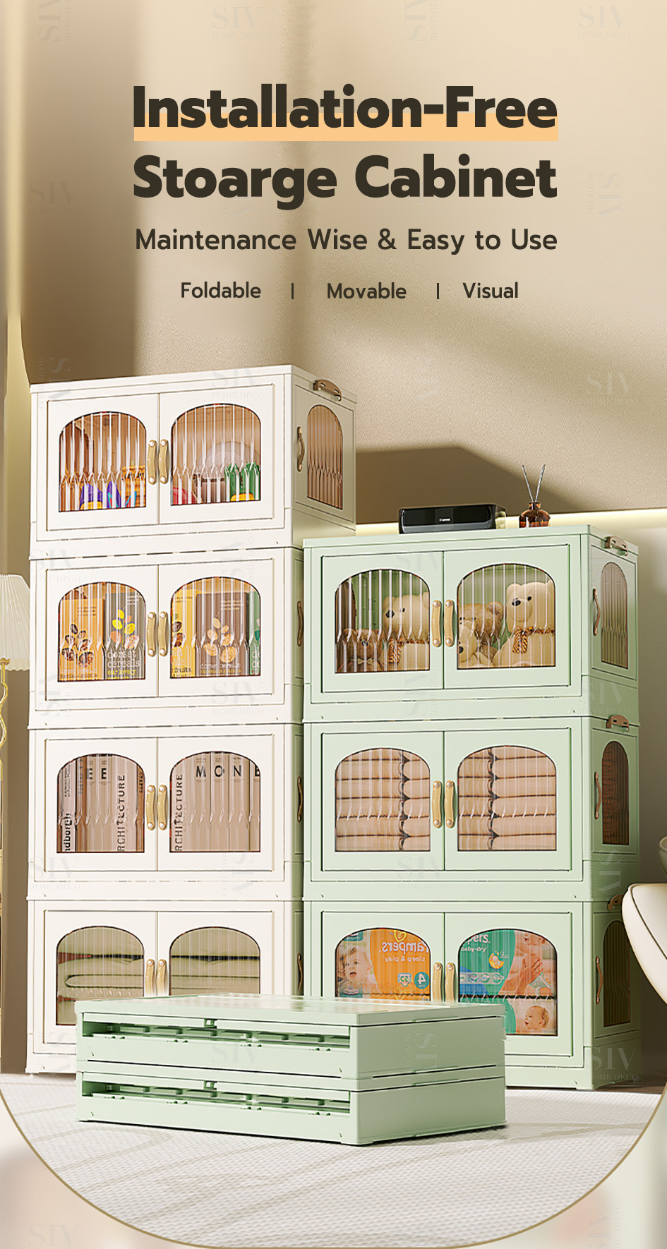 SIV Foldable Stackable Storage Box Folding Wardrobe Cabinet Collapsibe ...