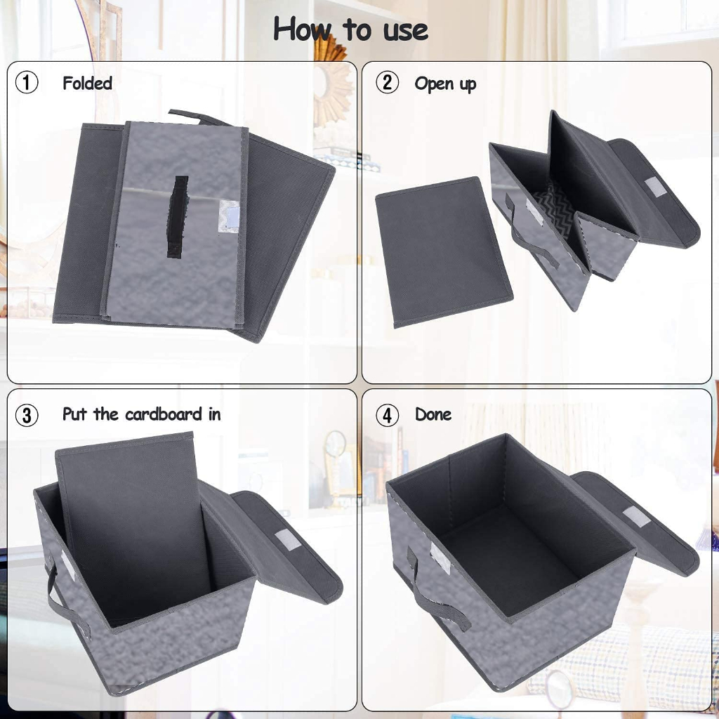 2 in 1 Korean Storage Box Foldable Linen Cloth Collapsible Storage Cube ...