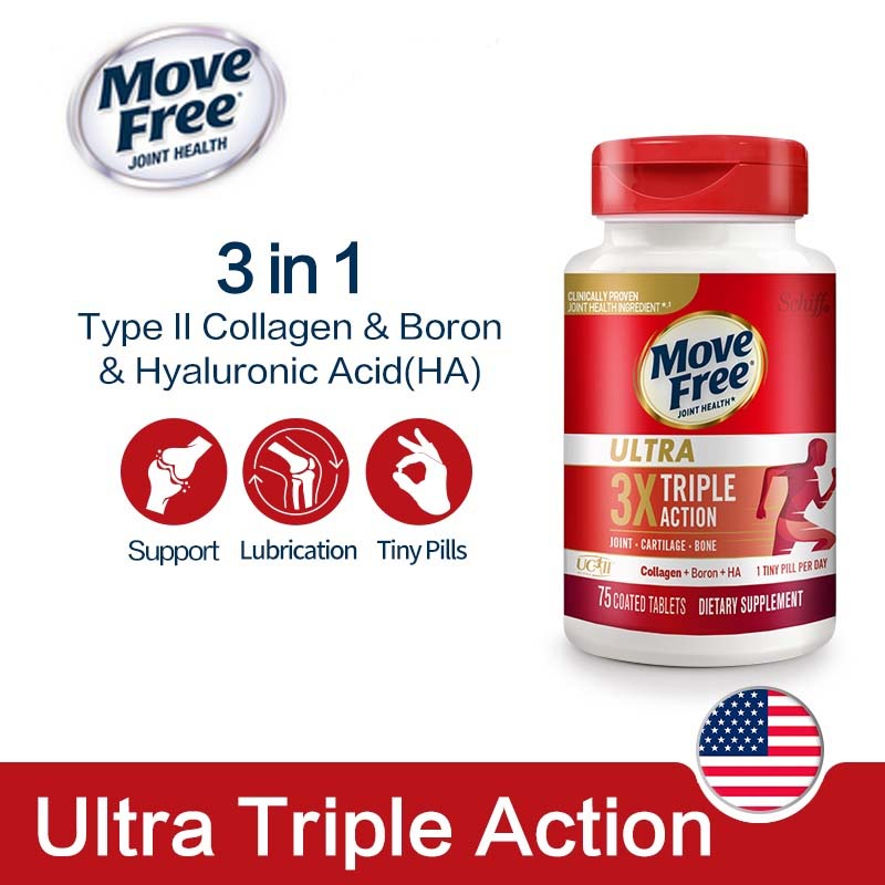 Schiff Move Free Ultra Triple Action 75 Coated Tablets Type II Collagen, Boron & HA Support and ...