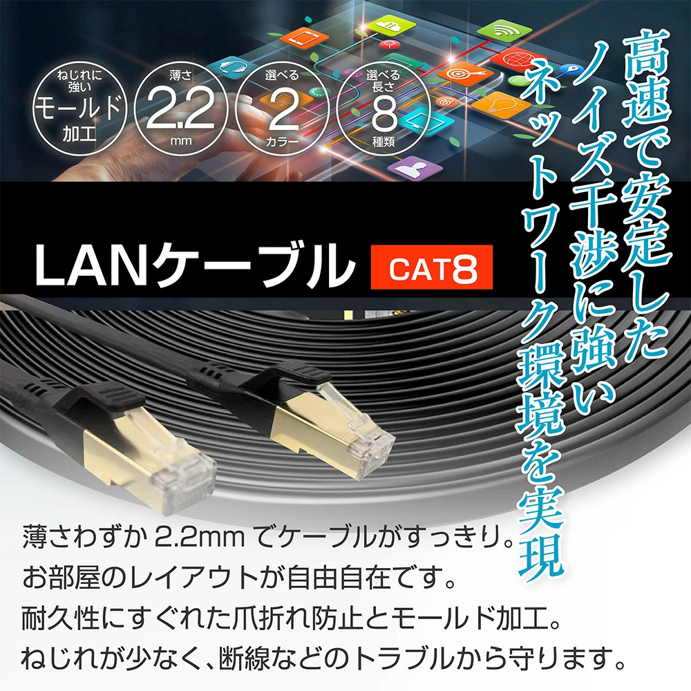 40Gbps Cat8 Lan Cable Network FLAT RJ45 CAT 8 7 ETHERNET Modem Router ...