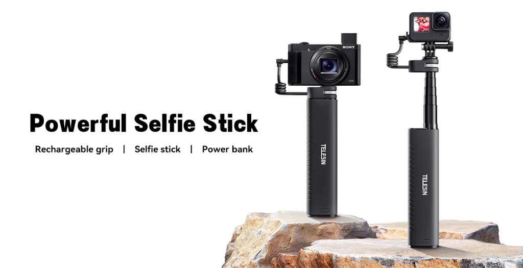TELESIN 10000mAh Power Bank Selfie Stick Charging Handle Grip for GoPro ...