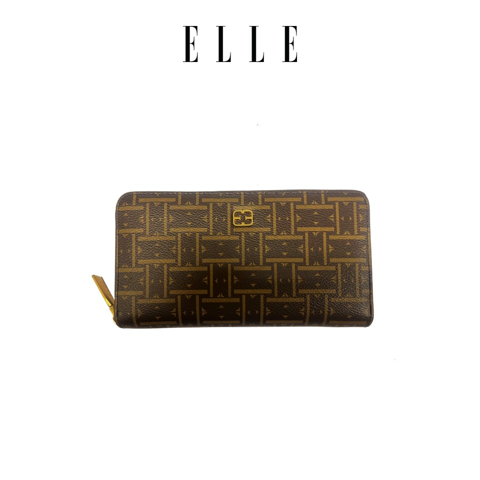 Elle Monogram Zip Around Wallet - Brown | Shopee Malaysia