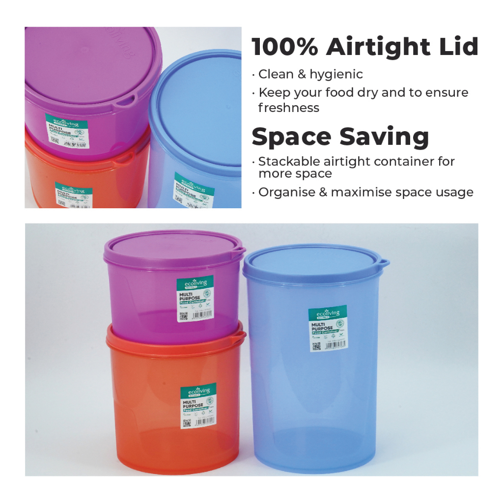 ECO LIVING 2.1/3.4/5.5Ltr Airtight Round Colourful Food Storage ...