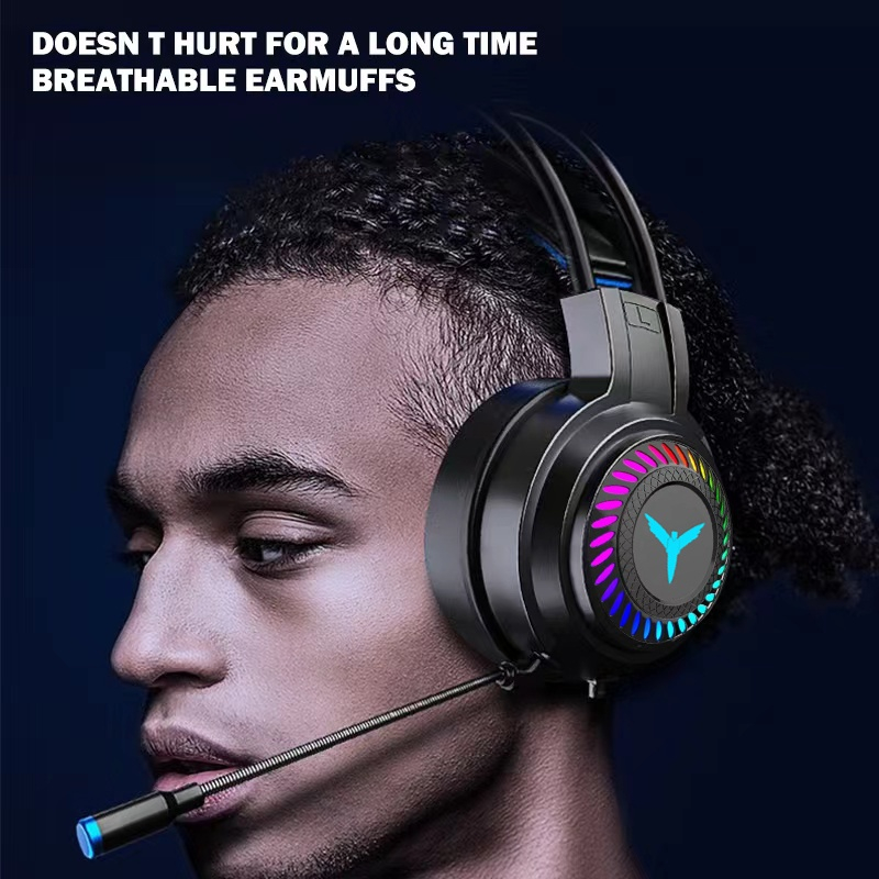 Gaming Headphone with Mic LED Light Wired Headset USB AUX With ...