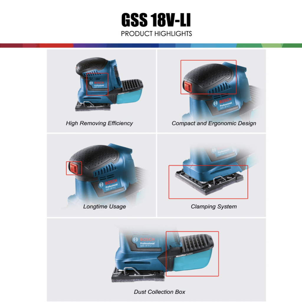 BOSCH GSS 18V-LI Cordless Orbital Sander GBA 2.0Ah 5.0Ah Battery GAL18V ...