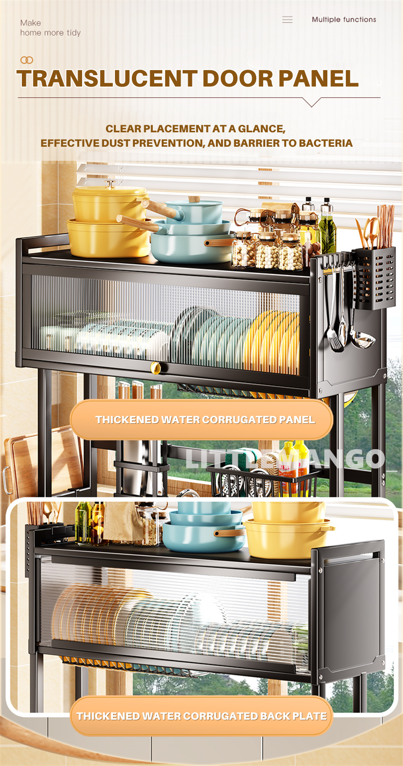 Stainless Steel Rack Dish Rack With Cover Kabinet Dapur Rak Pinggan ...