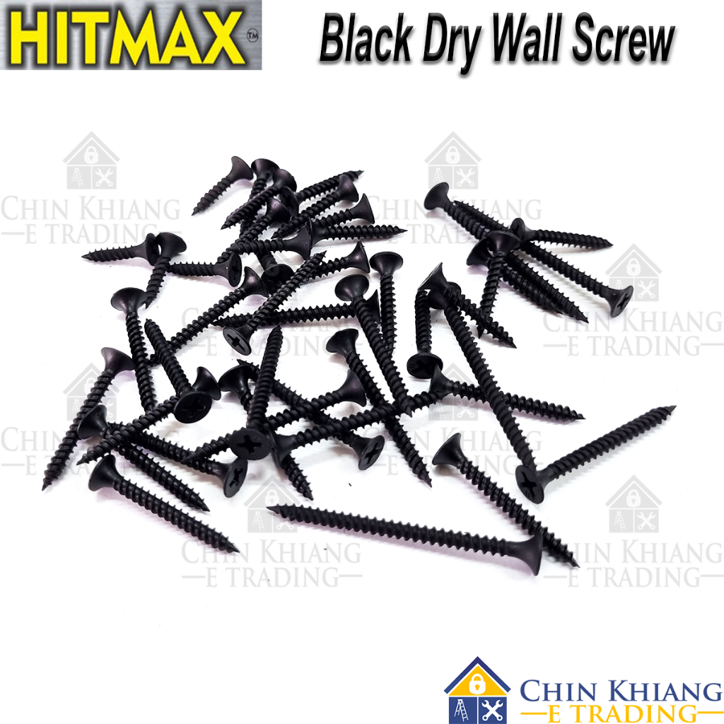 [3/4" - 3"] Hitmax Black Dry Wall Screw Black Screw Counter Sunk Flat ...