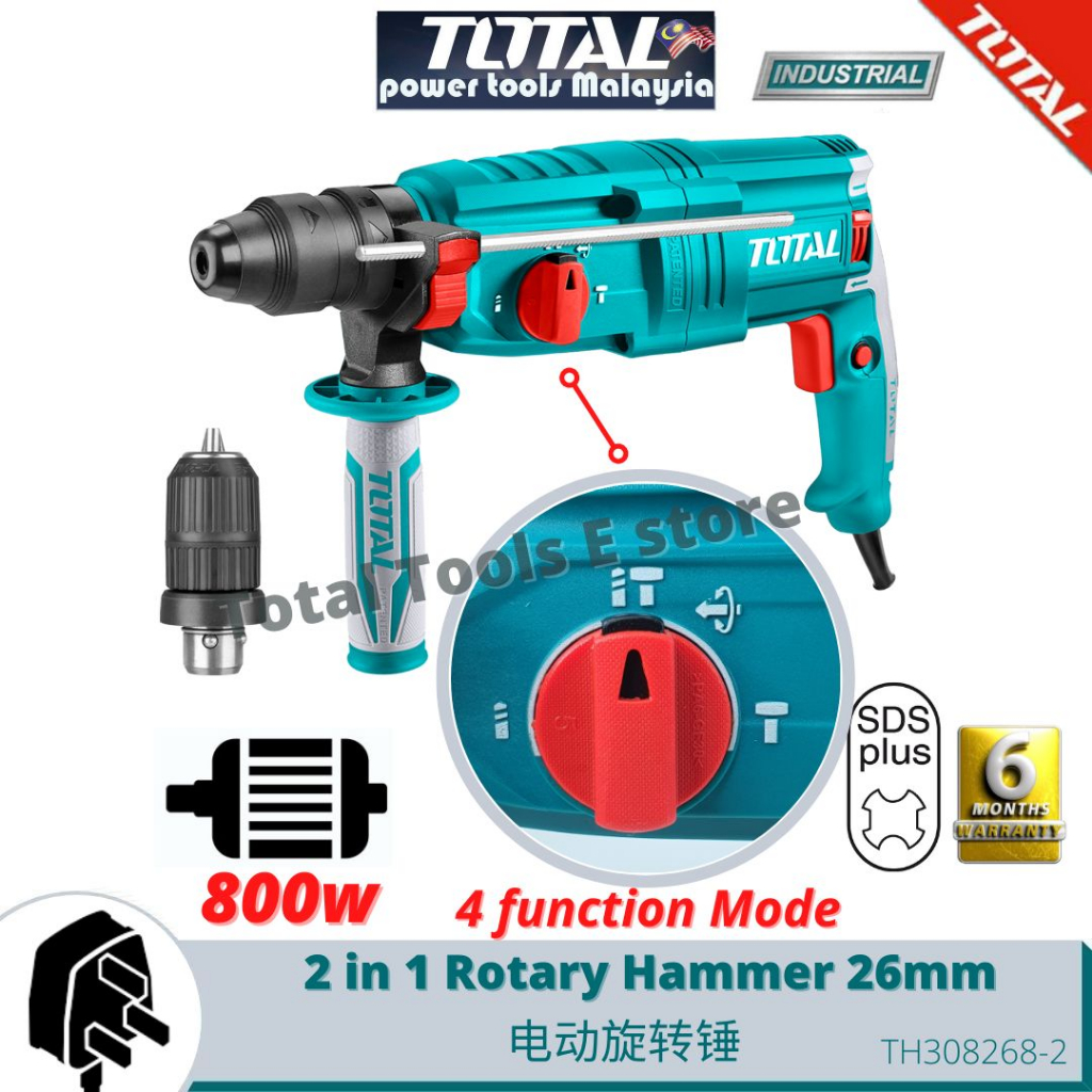 TOTAL Rotary Hammer + FREE 5 pcs Accessories + Keyless Chuck (800W ...