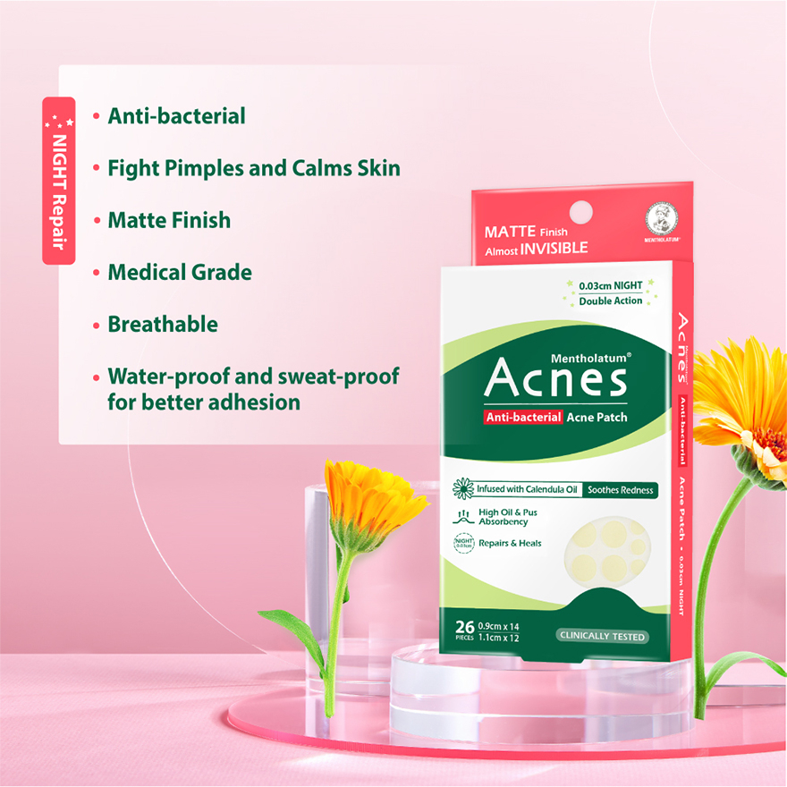 Mentholatum Acnes Anti-Bacterial Calendula Night Patch 26's x 0.03cm ...