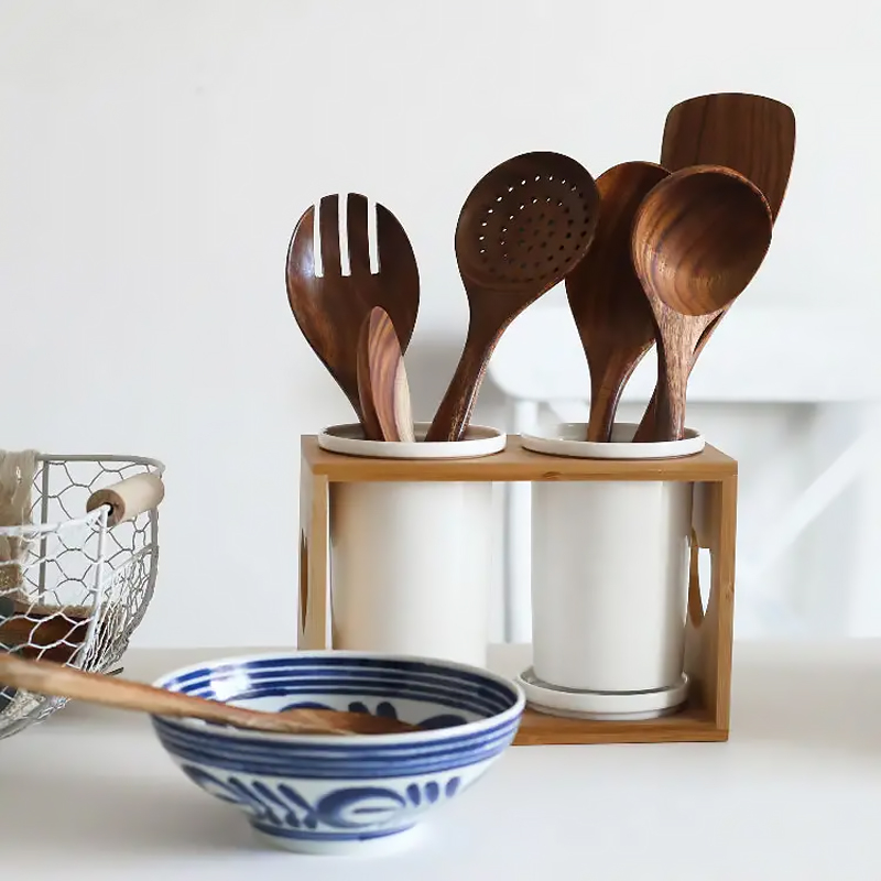 𝐍𝐎 𝐂𝐎𝐀𝐓𝐈𝐍𝐆 6pcs Wood Kitchen Utensils Set Wooden Spatula Spoon Laddle ...