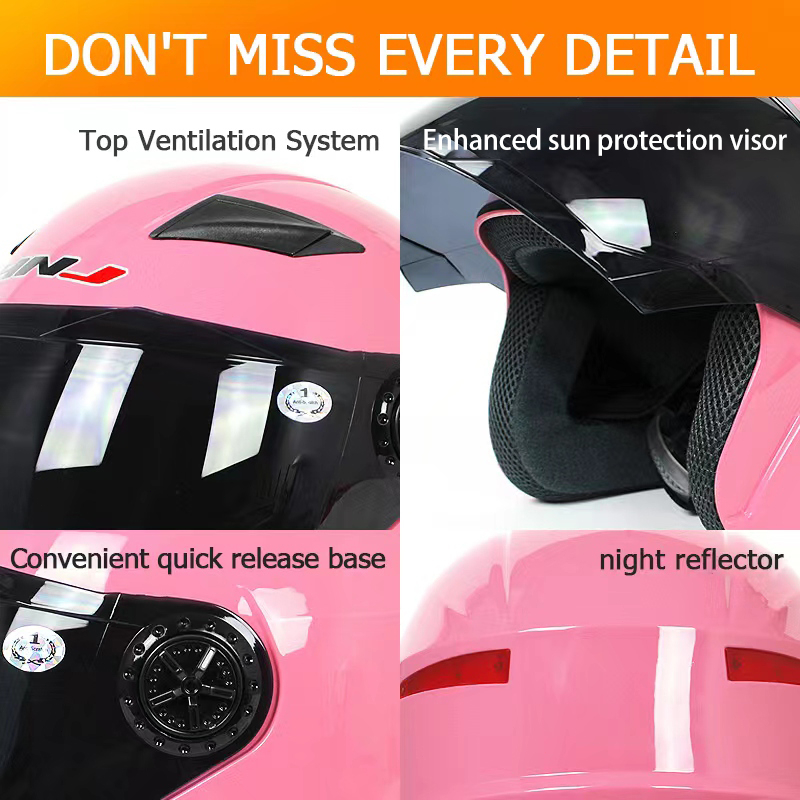 HNJ Motorcycle Helmet Half Cut Open Face (Suit All 56-62CM) Pink Adult ...