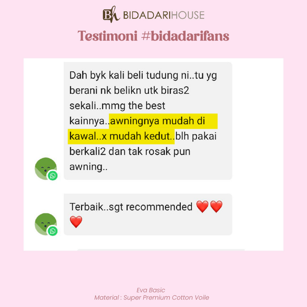 Bidadarihouse Eva Basic 140cm (Bidang 60) Tudung Bawal Super Premium Cotton Voile Sedondon ...