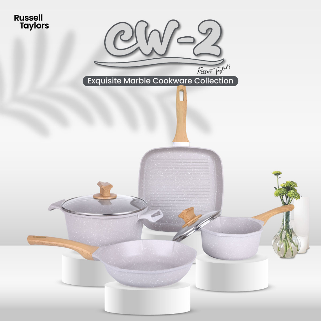 Russell Taylors Marble Non Stick Cookware Set - Fry Pan, Sauce Pan ...