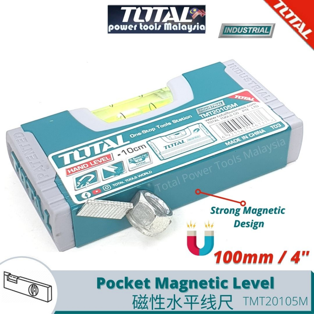 TOTAL Pocket Magnetic Water Level Ruler / Spirit Level 100mm 4'' 磁性平水线尺 ...