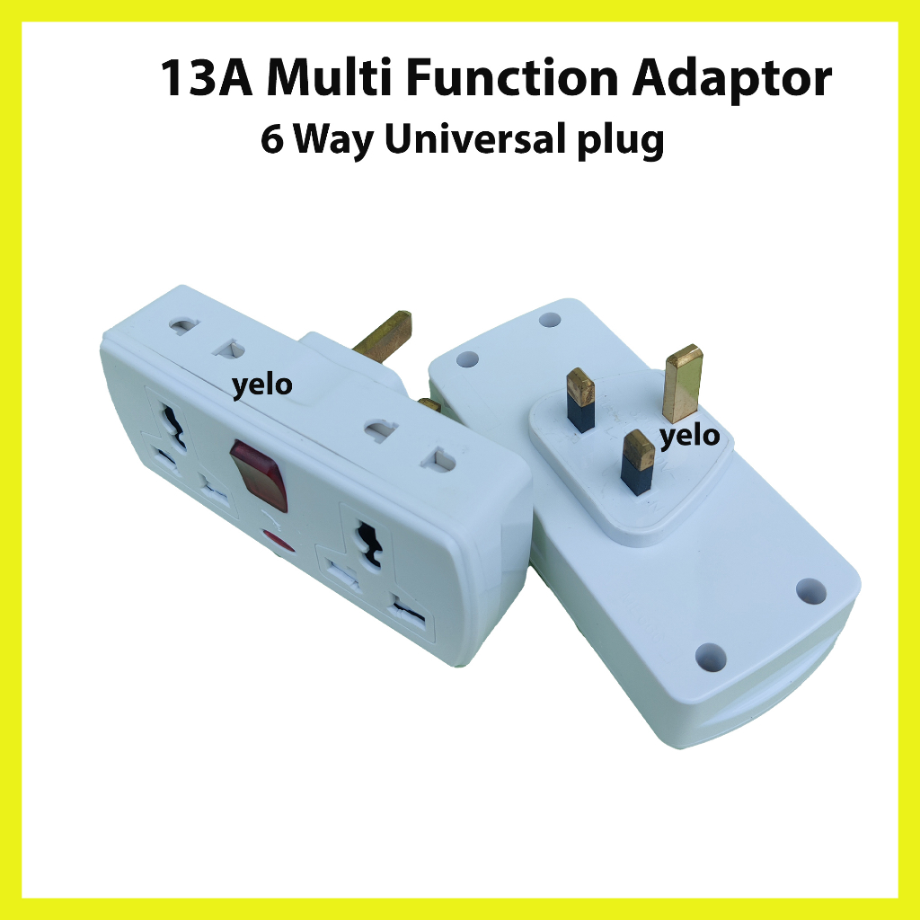 6 Way Multi T-Adaport Multi Universal Plug Switch Socket Adapter ...
