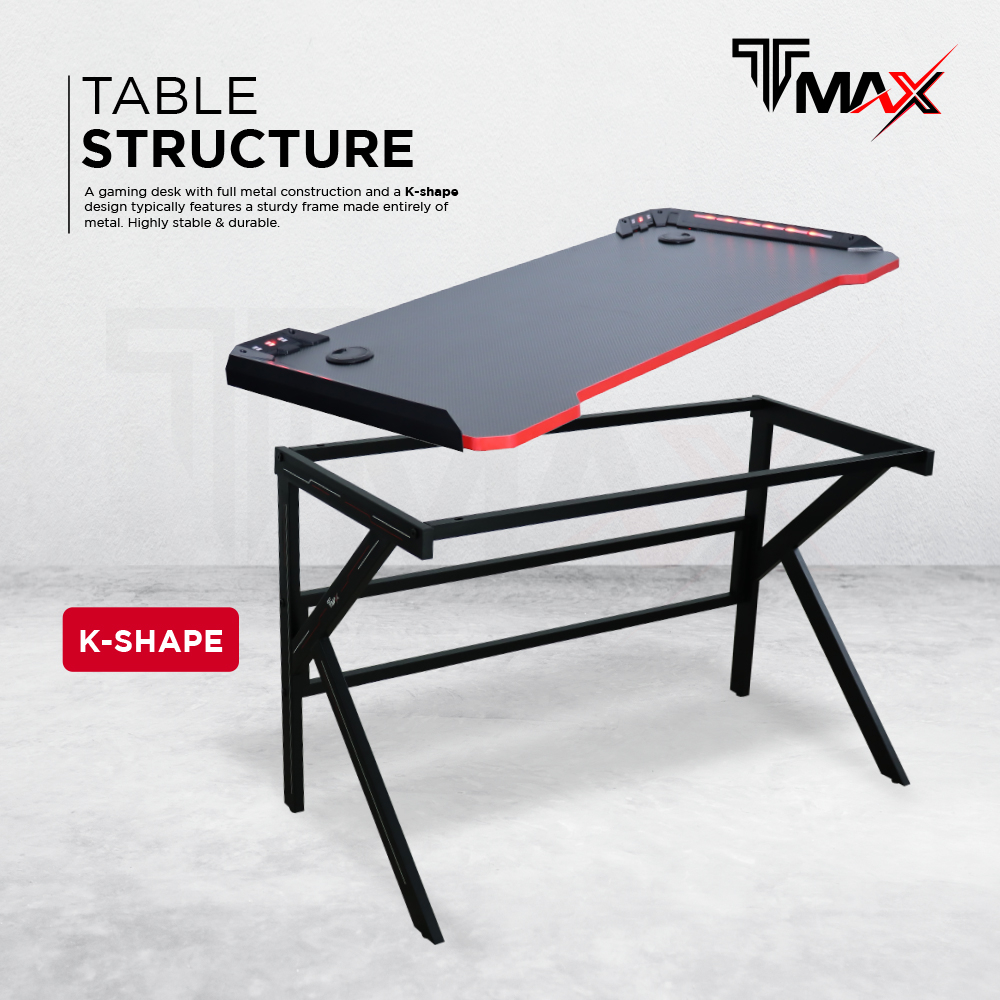 TMAX L120/140cm K-shaped Gaming Table Gaming Desk With RGB Lighting ...