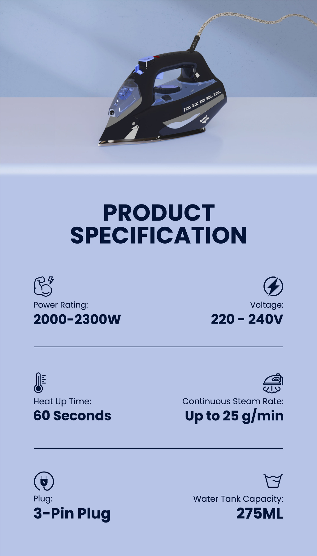 Russell Taylors Steam Iron with Non-Stick Soleplate SI-20 | Shopee Malaysia