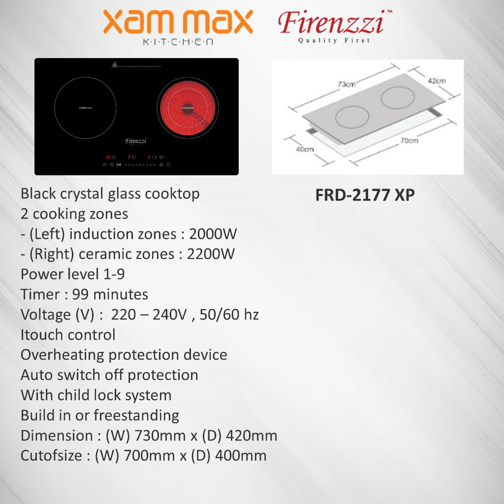 Firenzzi FRD-2077 SC Induction / Creamic Cooker Free Standing / Built ...