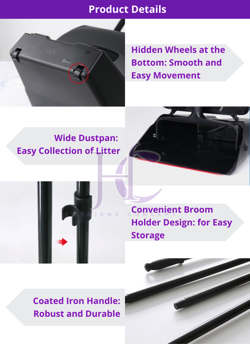 CT Upright Plastic Dustpan C/W Broom Set / Self Closing Lobby Dust Pan ...
